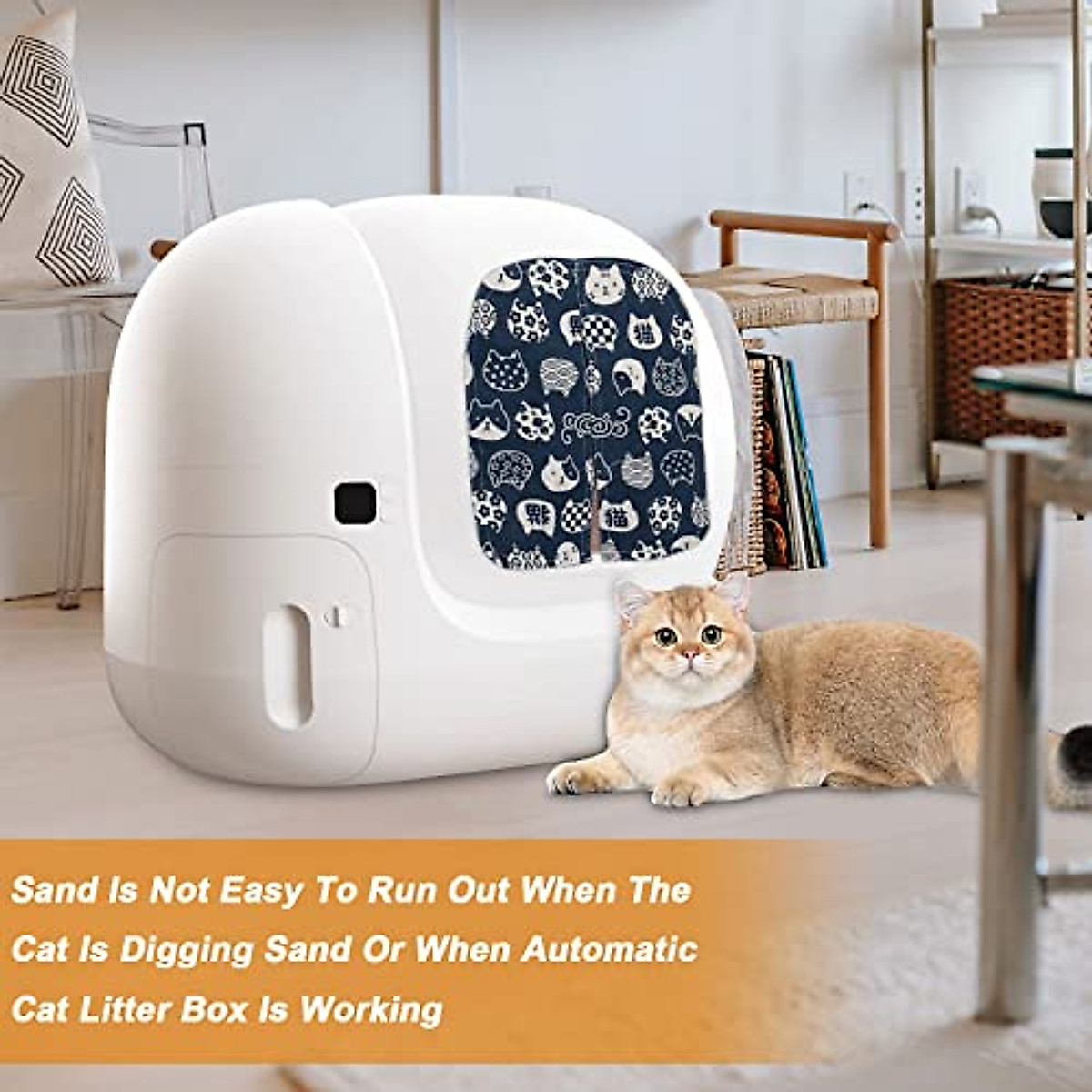 Ligebul Door Curtain for Self Cleaning Cat Litter Box, Automatic Cat Litter Box Door Curtain -Blue Cat