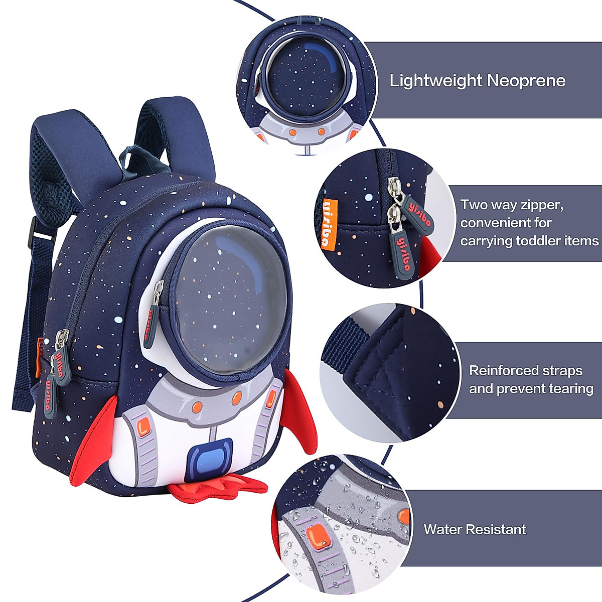 yisibo Rocket Toddler Backpack with Harness Leash Snack Nursery Bags for Kids Baby Boy Girl 1-3 Years Old