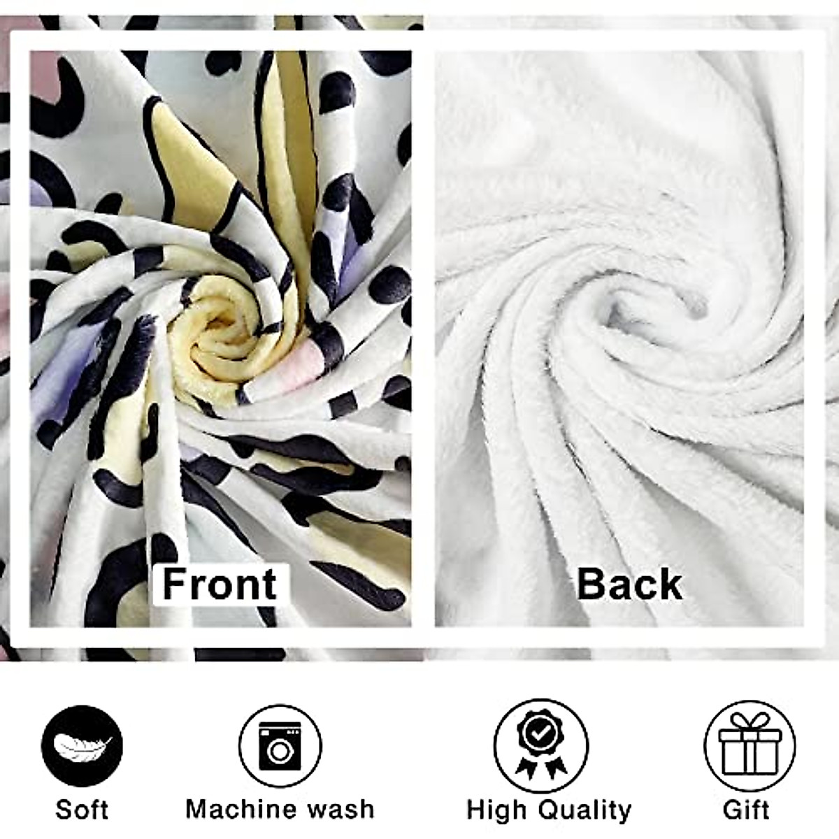 JUNJIELI Easter Blanket Spring Rabbit Easter Throw Blankets Colorful Eggs Flowers Flannel Bunny Ear Cozy&Soft Plush Fuzzy Snuggle Bed Sofa Camping Travel 50"x60"