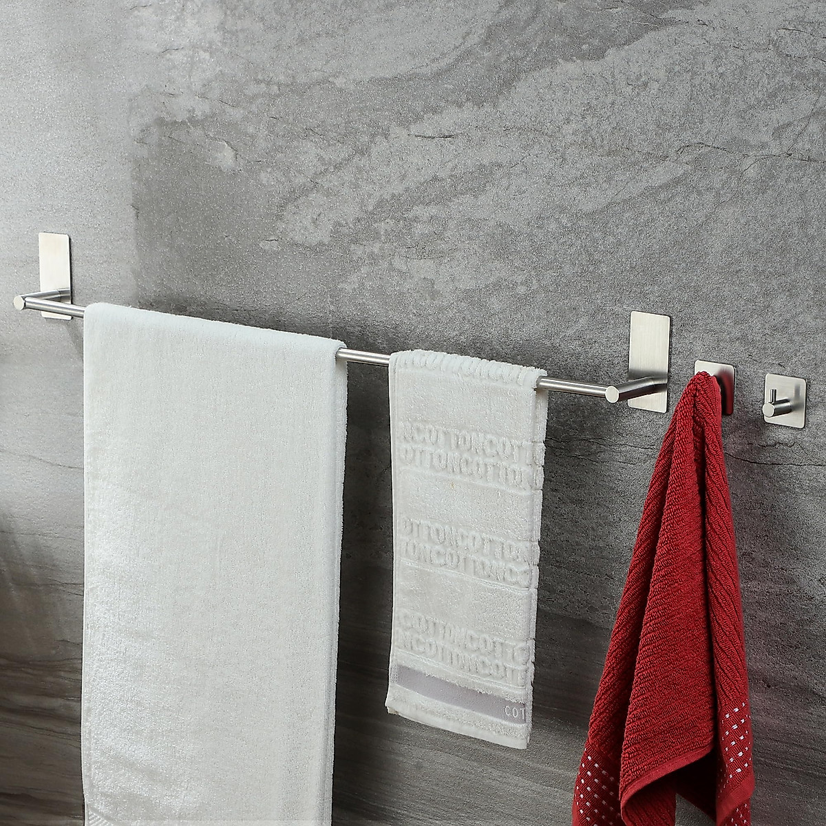 Taozun Towel Bar - 32 Inch Towel Holder with 2 Packs Adhesive Hooks, Hand Towel Rack Stick on Wall, Stainless Steel Bathroom Hardware Accessory Kit