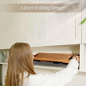 Hanobe Charcuterie Cheese Board Large: Long Acacia Serving Wooden Riser with Handles Folding Appetizer Boards Raised Wood Plank for Parties Buffet Food Display and Farmhouse Counter Decor