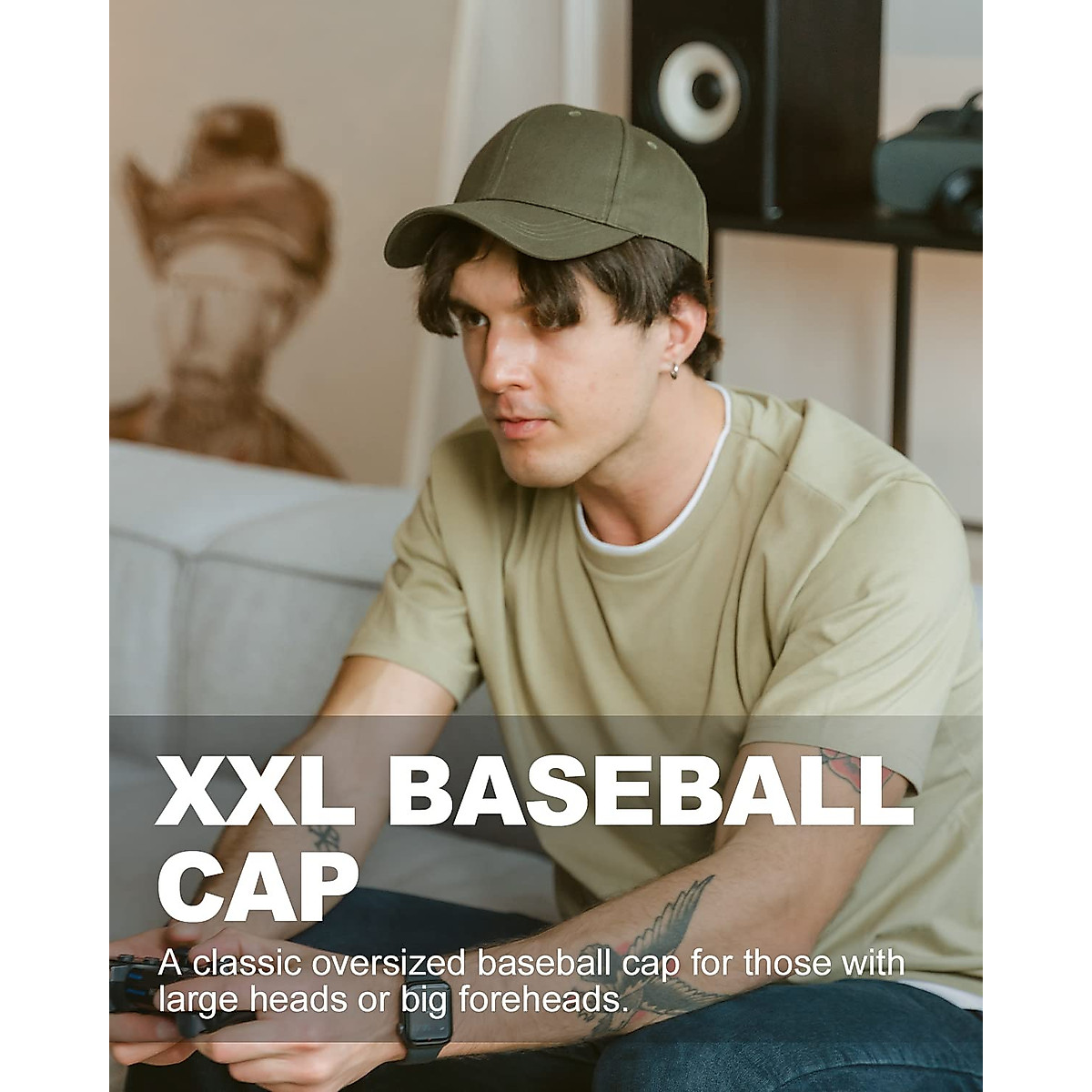 Zylioo Oversize XXL Baseball Caps,Large Dad Hats for Big Heads 23.5"-25.5",Adjustable Soft Walking Cap