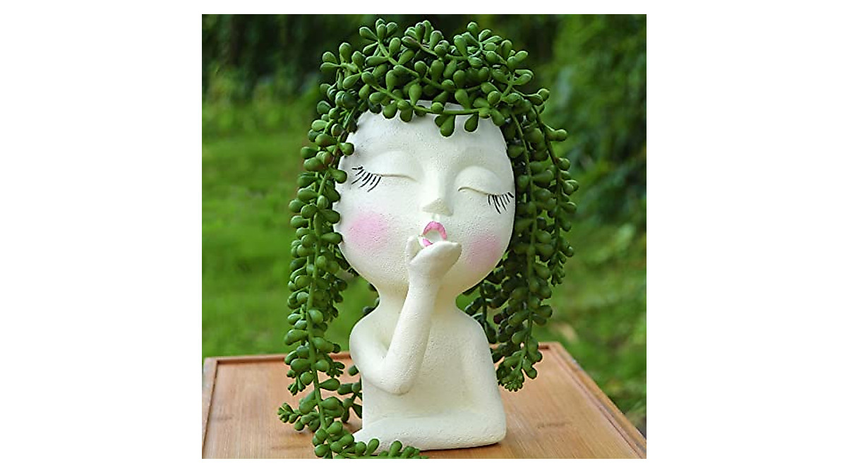 Head Planter with Girl Head Design - Unique Face Flower Pot for Indoor ...