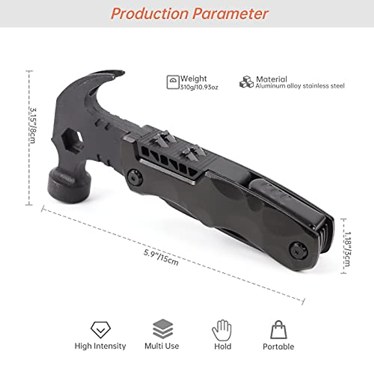12 in 1 Hammer Multitool with Safety Lock, Camping Accessories Survival Gear,Cool Gadgets for Outdoor Fishing Hiking Anniversary Birthday Christmas Stocking Stuffers Gifts for Men Dad Boyfriend