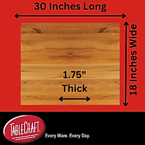 TableCraft Products CBW1830175 Wood Cutting Board, 18" x 30" x 1.75" Butcher's Block,Brown, XX-Large