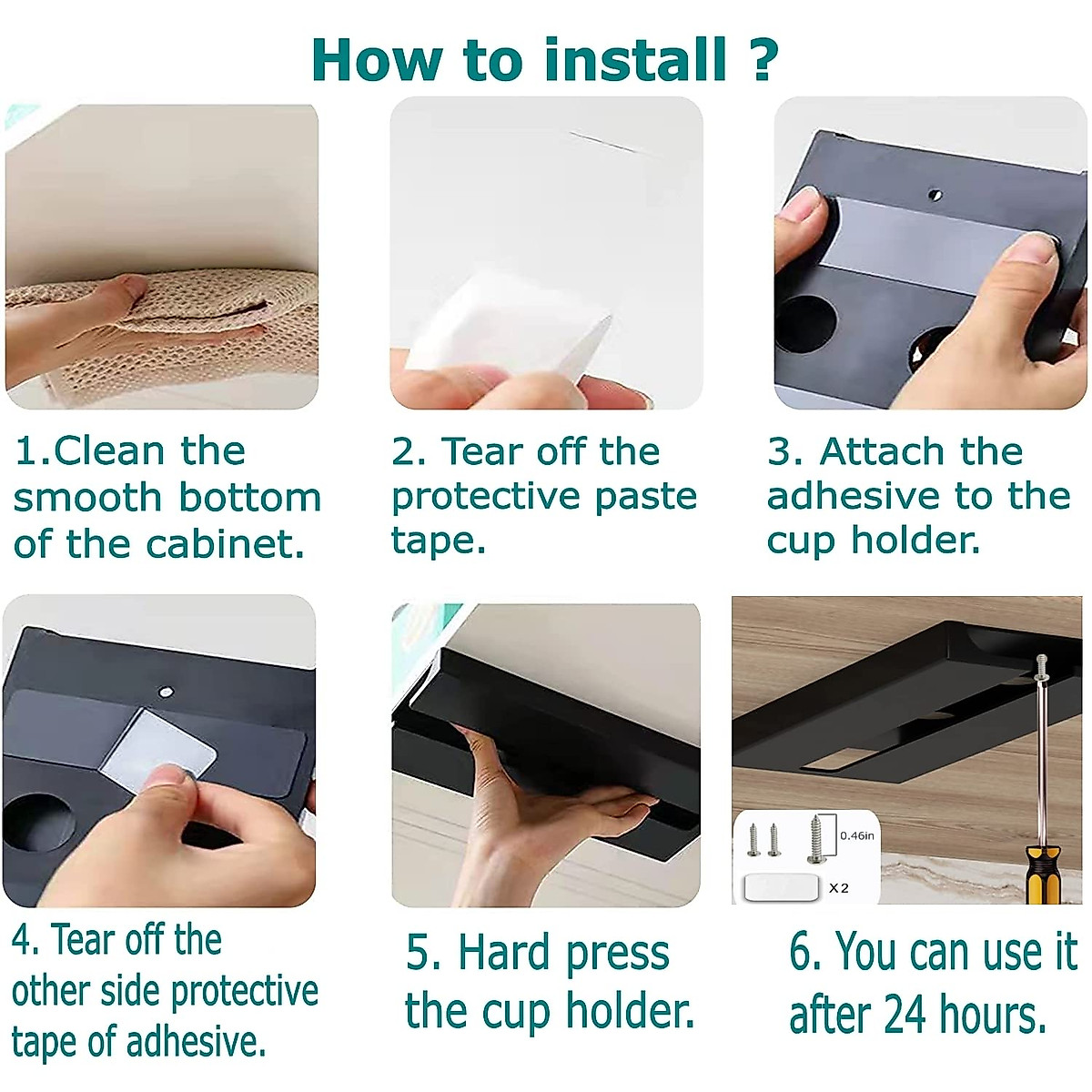 Manwo 2 Pack Wine Glass Holder Under Shelf or Cabinet Punch-free Wine Glass Rack Plastic Stemware Rack Glassware Drying Storage Hanger for Kitchen,Bar and Restaurant(Black)