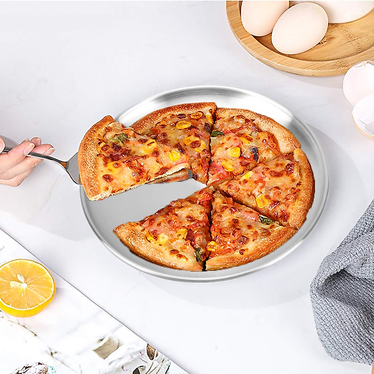 TESEAM 4 Pack Stainless Steel Plates 8 Inch， Durable Camping Dishes for Meat Steck Beef Hot Dog Oven Baking