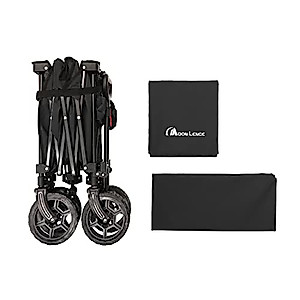 Moon Lence Collapsible Wagon Cart Heavy Duty Folding Cart Garden Portable Hand Cart with Universal Wheels, Adjustable Handle & Drink Holders
