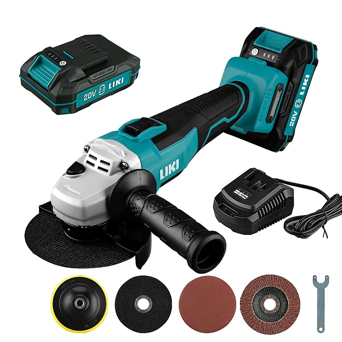 20V Cordless Angle Grinder, 4-1/2''Cordless Grinders， Metal Cut Off/Polish Tool，With 2.0Ah Battery& Charger， For Cutting And Grinding