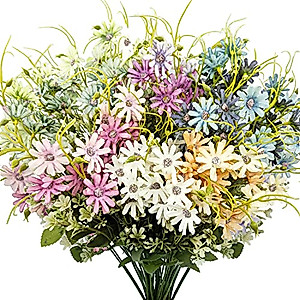 Guagb 6Pcs Artificial Daisy Silk Flower Outdoor UV Resistant Fake Wildflowers Faux Greenery Shrubs Plastic Plants Arrangements for Home Indoor Outside Garden Vase Decor