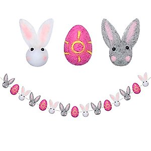 Tatuo Easter Wool Felt Egg Garland Handmade Bunny Pom Pom Garland Colorful Wool Felt Egg Balls Decorations for Spring Easter Indoor Outdoor Home Party Hanging Decor