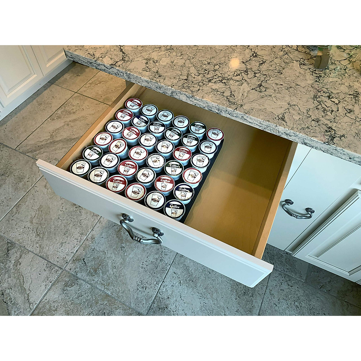Polar Whale Coffee Pod Storage Organizer Slim Tray Drawer Insert for Kitchen Home Office Waterproof Washable 12.5 X 12.5 Inches Holds 36 Compatible with Keurig K-Cup Made in The USA
