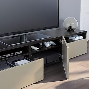 TV Unit with Drawers and Door,Black-Brown/Selsviken high-Gloss/Beige, 70 7/8x16 1/2x15 3/8 "