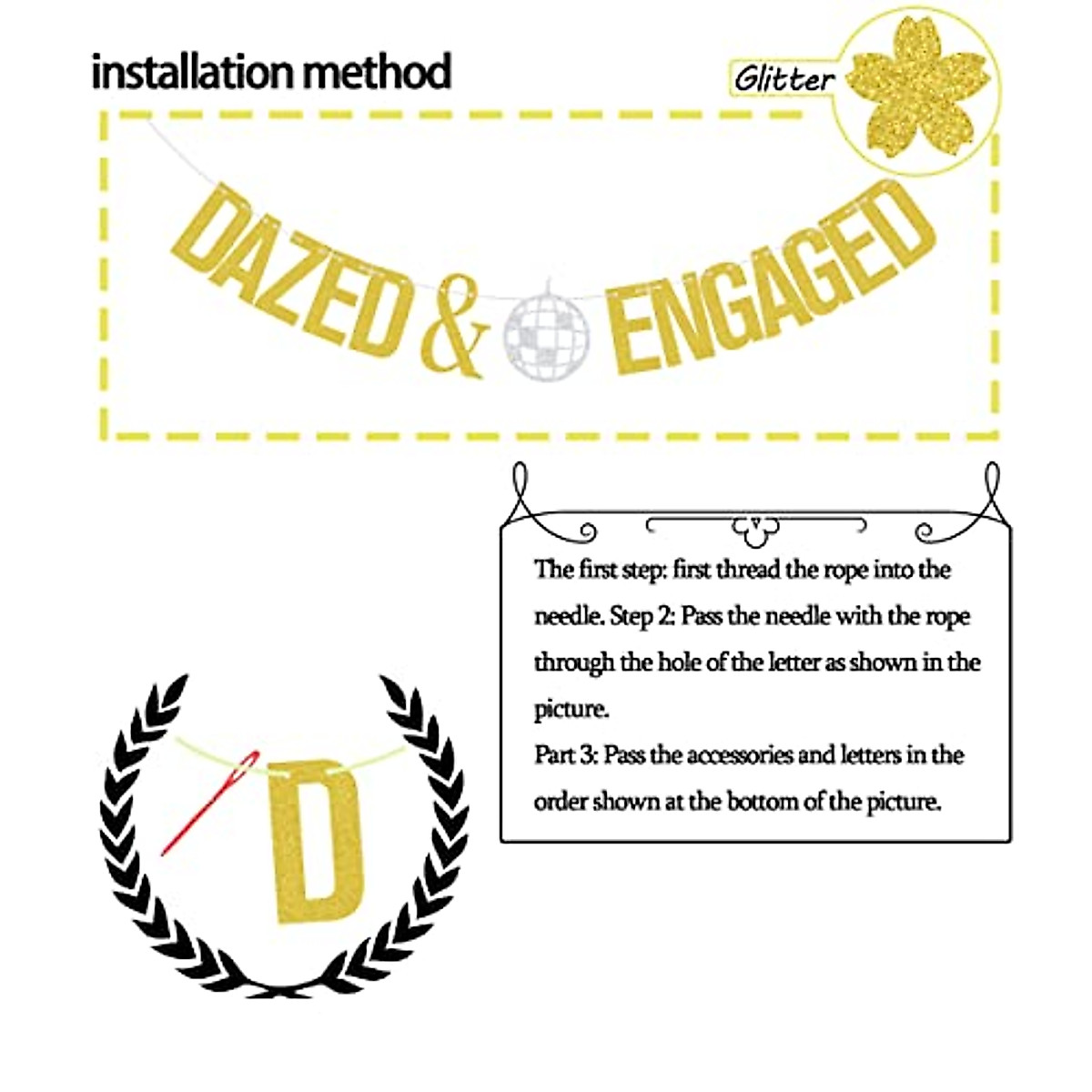 Dazed & Engaged Banner Gold Glitter, Hippie Engaged Banner, Retro 60's 70's Bachelorette Banner, Engaged Banner, Last Disco Engagement Party Decorations