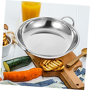 WHAMVOX Stainless Steel Griddle Steamer Pot Double Ears Pan Frying Pan Skillet Steel Pot Pow Wok Pan Everyday Wok Stewpot Skillet Korean Ramen Pot Cooking Pan Individual Asia Small Hot Pot