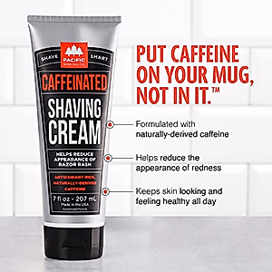 Pacific Shaving Company Caffeinated Shaving Cream - Caffeine, Shea Butter + Spearmint Antioxidant Shaving Cream - Clean Formula for a Hydrating, Redness Reducing + Irritation-Free Shave (7 Oz, 2 Pack)
