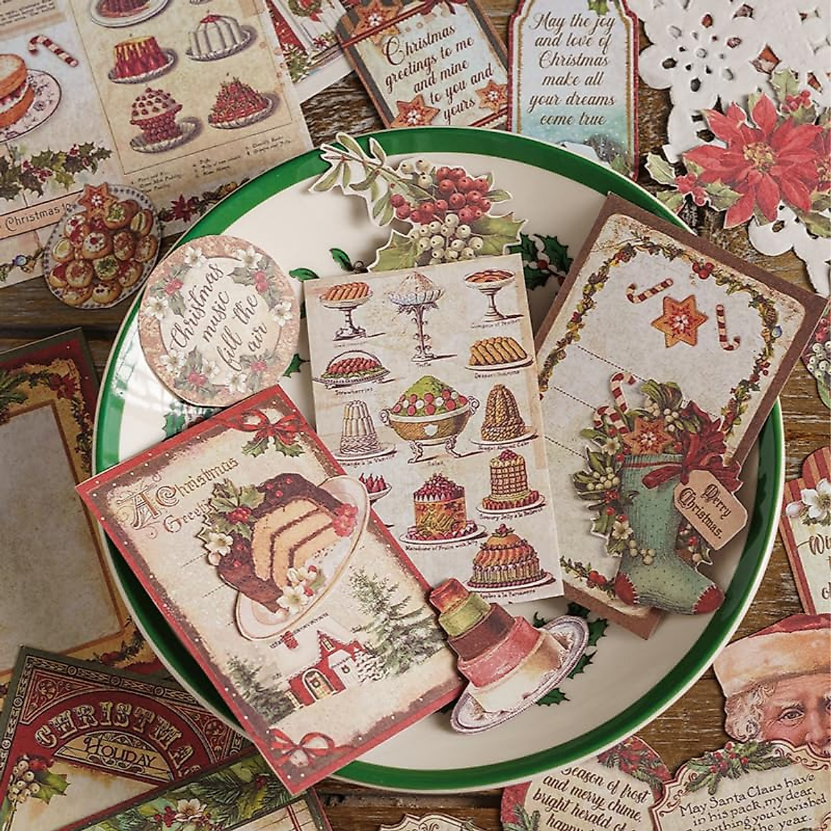 Dwpetzo 128 Sheets Christmas Scrapbook Paper Stickers Kit for Scrapbooking Supplies, 5.5" x 3.9" 30 Christmas Patterned Single Sided Sheets, 6.3"x6.3" 8 Sheets Scrapbook Stickers