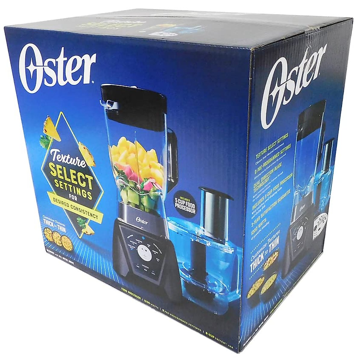 Oster Blender and Food Processor Combo with 3 Settings for Smoothies, Shakes, and Food Chopping - 3 Speed Texture Select Settings Pro Blender with Tritan Jar and Food Processor Attachment - Metallic Gray
