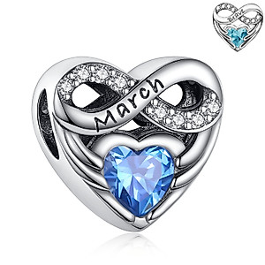 BEEUVIP March Birthstone Charm 925 Sterling Silver Openwork Bead for Charm Bracelets and Necklaces, Birthday Mothers Day Jewelry Gifts Women