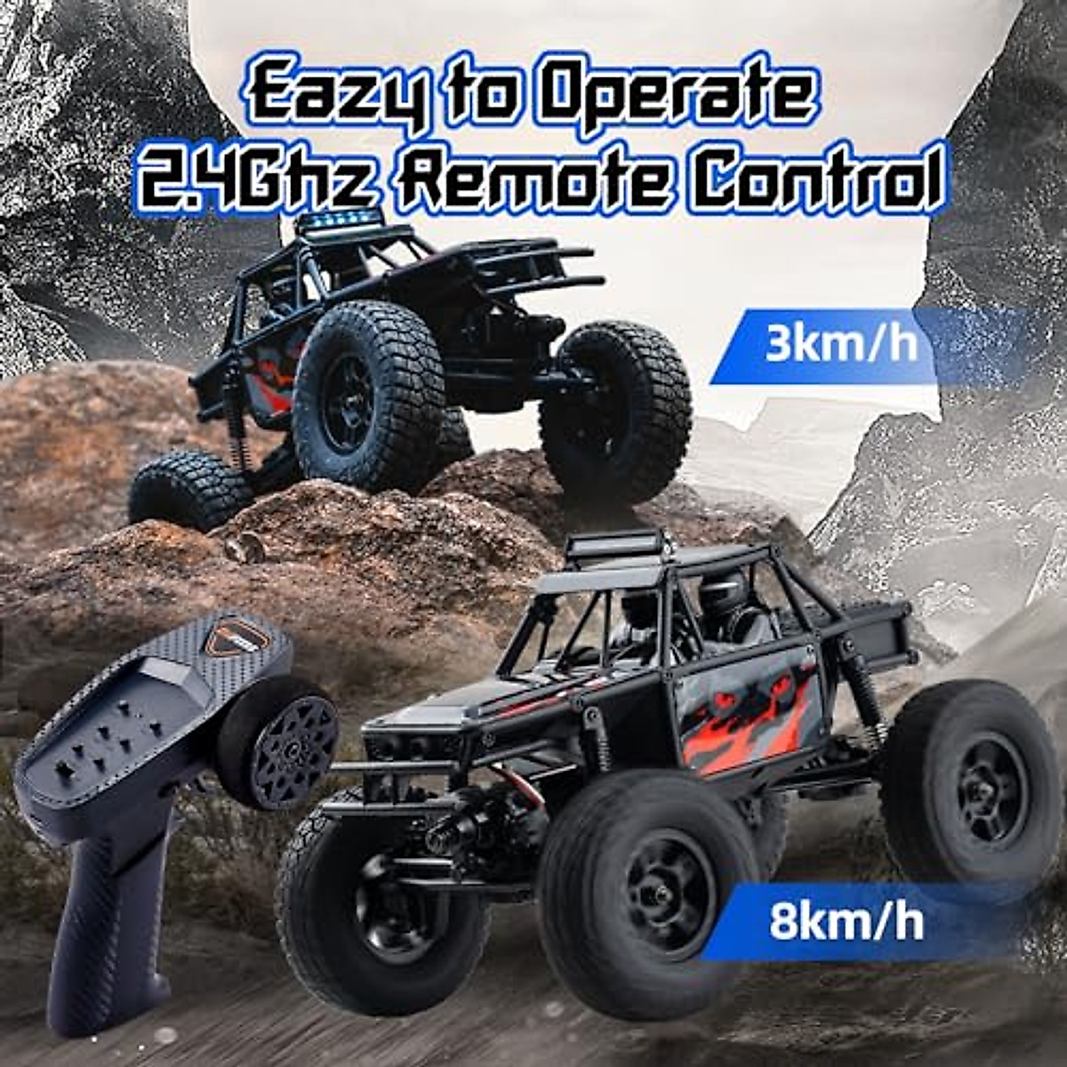 MQ & KUN FMS FCX24 1/24 Lemur RTR, 4x4 Brushed RC Buggy 8KPH+ RC Monster Baja Truck All-Terrain Off-Road RC Rock Crawler for Adults Included LED Headlight, Battery, 2.4Ghz Remote Control(Red)