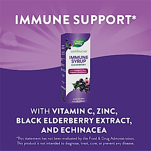 Nature's Way Sambucus Elderberry Immune Syrup, Daily Immune Support*, Black Elderberry Extract, Vitamin C, Zinc, Echinacea, Propolis, 8 Fl Oz (Packaging May Vary)