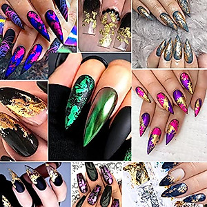 12 Grids Gold Nail Art Foils Flakes Holographic Nail Glitter Sequins Gold Silver Laser Shiny Design Confetti Nail Foil Flakes for Acrylic Nail Charms Decorations Women DIY Nails Art Supplies