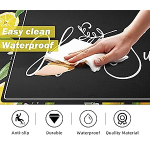 chiinvent Lemon Kitchen Rugs Anti Fatigue Kitchen Mats For Floor Black Yellow Non skid Washable kitchen Mats Set of 2 Cushioned Comfort Standing Mats for Laundry Office Sink,17.3x28 + 17.3x47 inch PVC