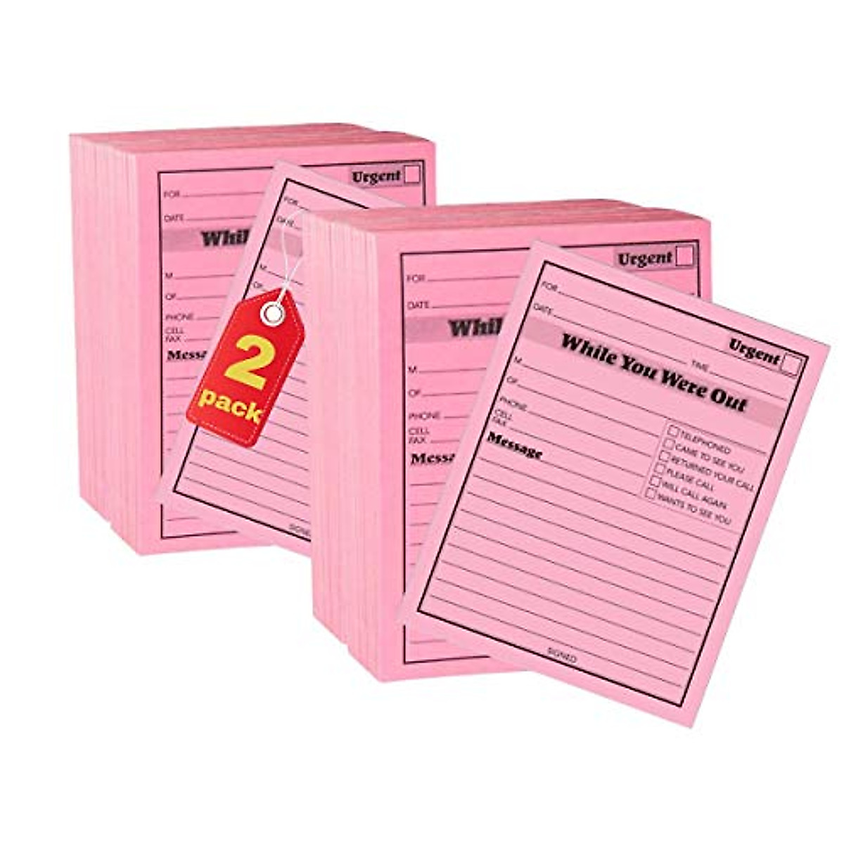 1InTheOffice Message pad While You Were Out Pads, 4.25 x 5.5 Inches, Pink, 50 Sheets/Pad, 12 Pads/Pack, pack of 2