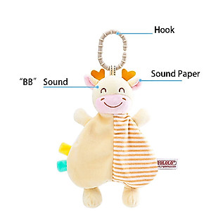 D-KINGCHY Baby Hanging Toys with Crinkle Paper, Baby Saliva Towel Toy, Infant Toys 0-12 Months, Lovey Soft Toy, Comforting Cuddle Toy for Newborn 0-1 Year Old (Deer)
