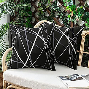 JASEN Set of 2 Outdoor Waterproof Throw Pillow Covers Black and White Striped Decorative Pillow for Patio Garden Sofa Chairs 18x18 inch
