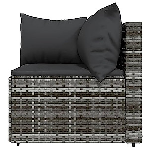 vidaXL Patio Lounge Set, 3 Piece with Thickly Padded Cushions, Gray PE Rattan, Powder-Coated Steel Frames, Modular Design, Perfect for Garden Relaxation and Dining