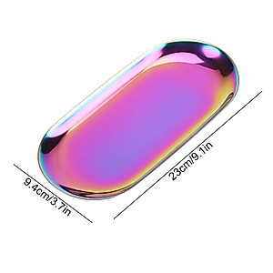 Fdit Nordic Style Storage Tray Cosmetics Jewelry Stainless Steel Cake Plate for Home Kitchen(Rainbow S)