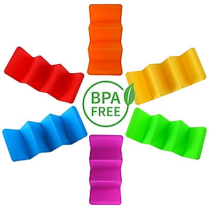 Colorful Taco Holder Stands Set of 6 - Premium Large Taco Tray Plates Holds Up to 3 or 2 Tacos Each, PP Health Material & Non-Stick Silicone Square Cake Pan 8 x 8 inch with reinforced Stainless Steel