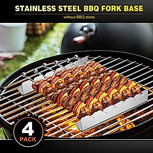 4 Pcs Skewers Holder Stainless Steel Shish Kabob Rack BBQ Long Skewers Rack for Round Flat Wood Metal Bamboo Skewers Grilling Accessories 12 Inch
