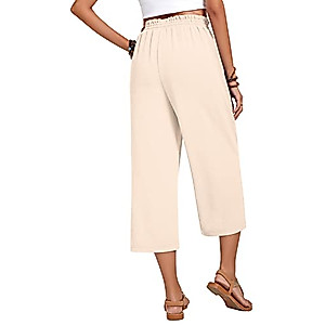 Anyhold Womens Capri Pants Loose High Waisted Wide Leg Lounge Pants Drawstring Casual Palazzo Trousers with Pockets X-Large, Beige