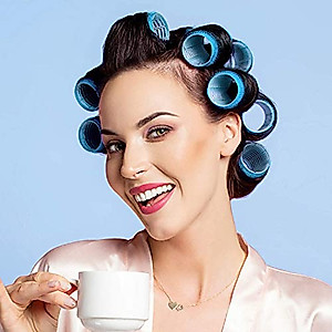 Jumbo Rollers Set for Long Hair - No Heat Heatless Curls With Clips & Comb, 24 Packs (Blue)