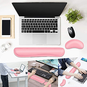 Dapesuom Keyboard Wrist Rest Set, Cute PU Leather Wrist Cushion for Computer Keyboard and Mousepad, Memory Foam Mouse Pad Rests Support with Non-Slip Base for Typing Pain Relief, Laptop, Pink