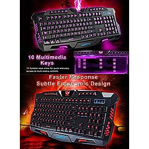 Tri-Color Backlit Gaming Keyboard USB Wired Floating Keyboard, Powered Full N-Key Game Keyboard, Quiet Ergonomic Water-Resistant Mechanical Feeling Keyboard,for Desktop, Computer, PC（Black）