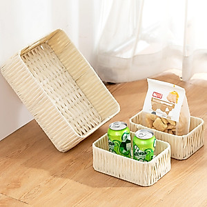 Storage Baskets Wicker Baskets-Toilet Paper Storage Baskets-Multi-Purpose Storage Bins-Bathroom Wicker Storage Baskets, Toilet Tank Top Storage Baskets (Set of 3, White) 13 ¼"L x 9 ½"W x 4.5 ¾"H