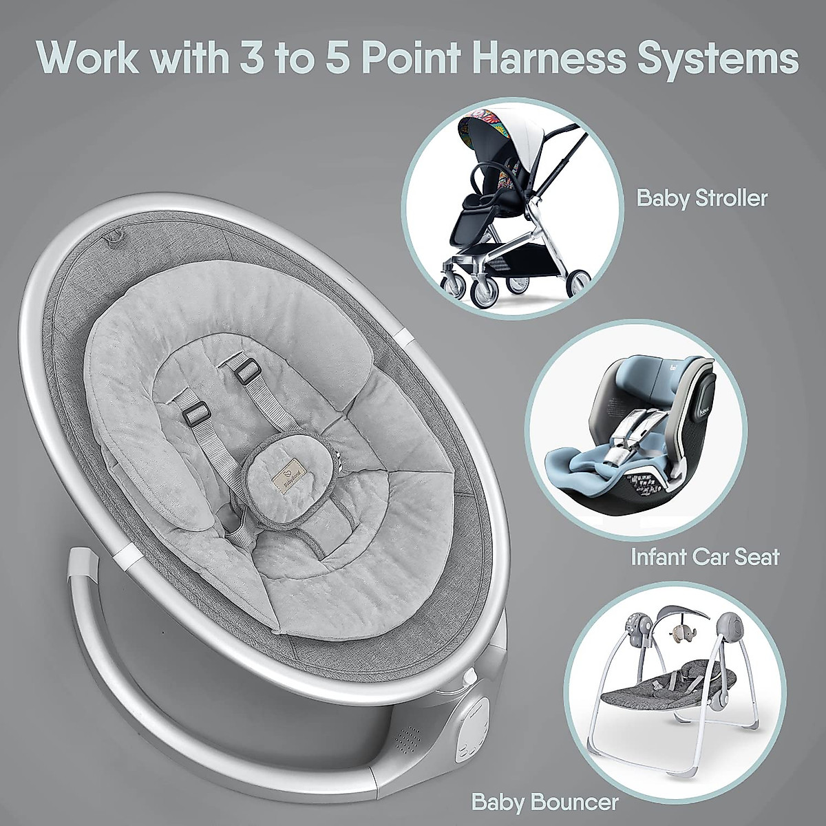 BabyBond Baby Gift Set Includes Bluetooth Baby Swing and Infant Insert, Portable Baby Swing with 10 Preset Lullabies, 5-Point Harness, 5 Speeds and Remote Control, Newborn Insert for 0-3 Months Baby