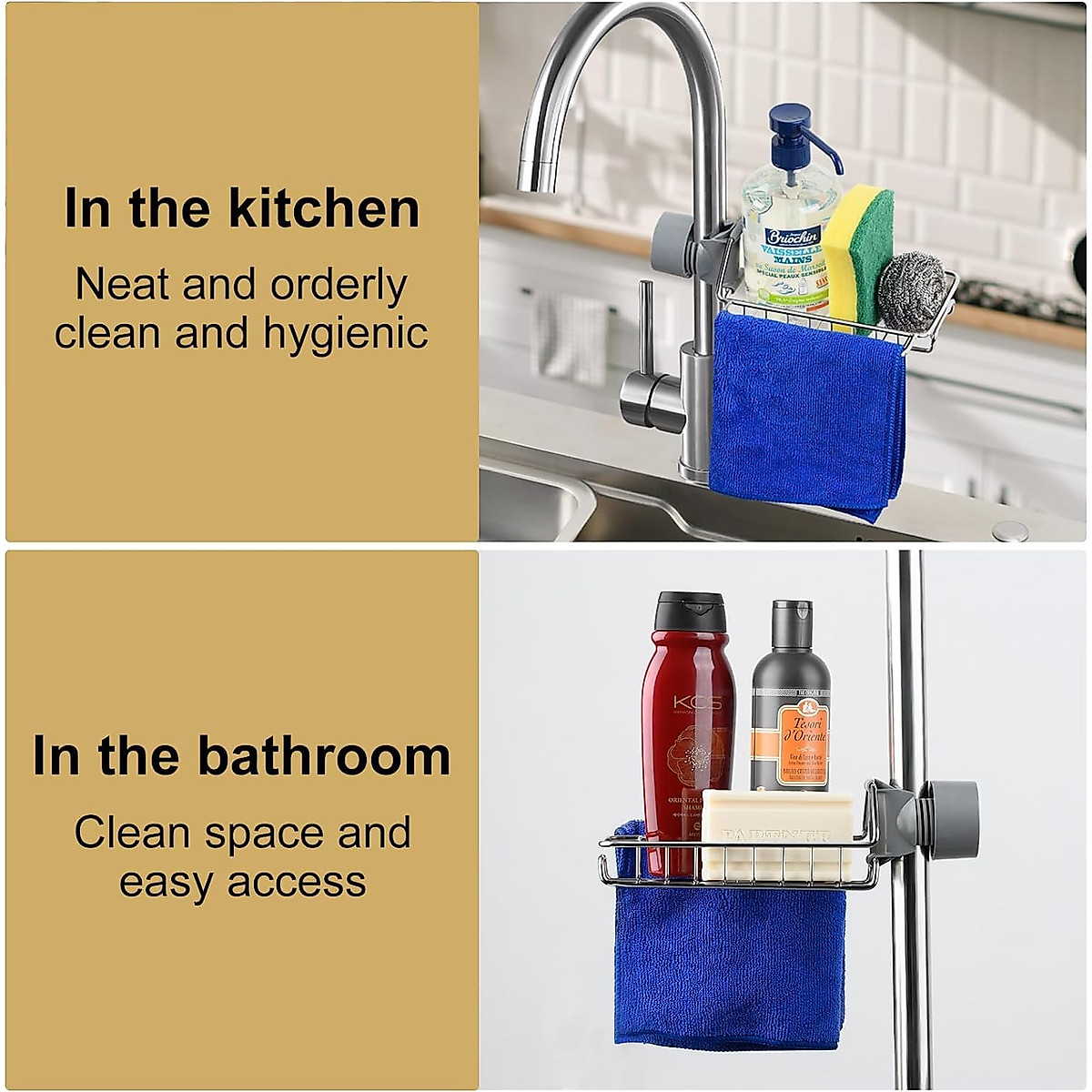 PARACITY Sponge Holder for Kitchen Sink, Over Faucet Kitchen Sink Organizer, Stainless Steel Sink Caddy with Towel Rack, Faucet Rack for Kitchen Sink only Available for 0.75-1.1 in