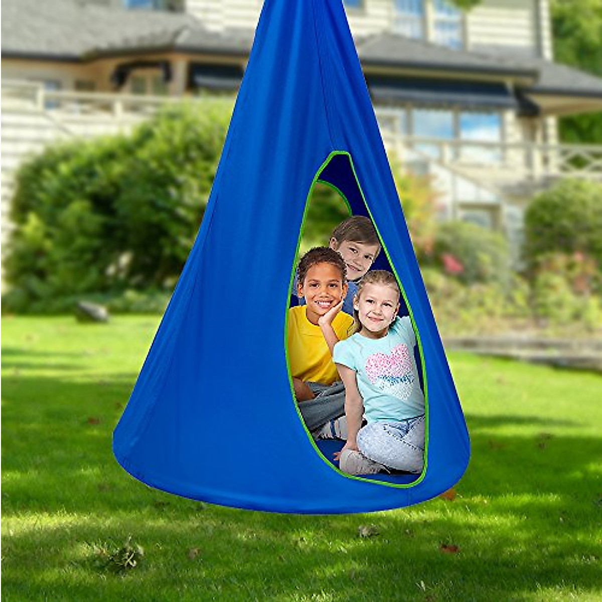 Sorbus Pod Swing for Kids - Durable Hanging Hammock Chair w/Adjustable Rope - 2 Windows & 1 Entrance - Tree Tent Sensory Swing for Kids Indoor Outdoor Use - 250lbs Sturdy Nest Swing - (40", Blue)