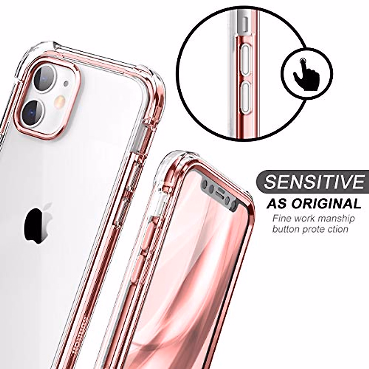 SURITCH Clear Case for iPhone 12 Mini (Only) 5.4-inch, [Built in Screen Protector] Full Body Protective Shockproof Bumper Rugged Phone Cover for iPhone 12 Mini -(Rose Gold)