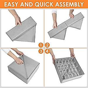 6 Pack Sock Underwear Drawer Organizer Dividers, 58 Cell Foldable Fabric Dresser Closet Organizers and Storage Bins for Clothing, Baby Clothes, Bra, Panty, Scarf, Ties (Grey)