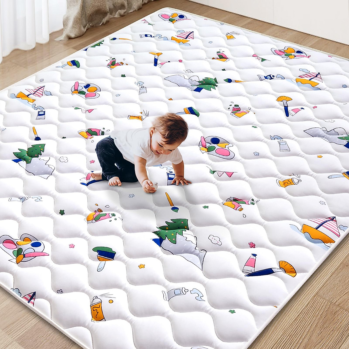 Vibe bear Baby Play Mat 79" X 71", Thicker Foam One-Piece Crawling Mat, Extra Large Anti- Slip Crawling Mat Activity Playmats for Babies,Toddlers, Infants, Play & Tummy Time