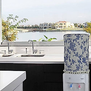 ZUYYON Water Dispenser Barrel Dust Cover for 5 Gallon Water Bottles, Cotton Linen Printing Water Cooler Cover Decor, Reusable Bucket Dust Proof Cover for Home Office