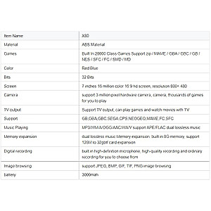 New X80 bluered Handheld Game Console 16gb Build in Many Games 7 inch HD Output Retro Game Cheap Children's Gifts Support TV Playing Games Gameboy Birthday Gift for Kids Adults