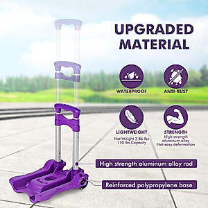 Home-Man Folding Hand Truck, Heavy Duty Luggage Cart, Utility Dolly Platform Cart with 4 Wheels and 2 Elastic Ropes for Luggage, Travel, Moving, Shopping, Office Use (110LB, Purple)