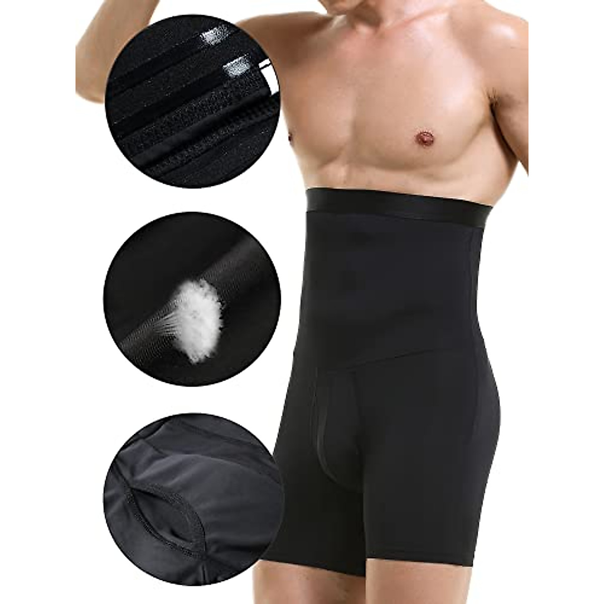 SHIONF Men Tummy Control Shorts High Waist Underwear Slimming Shapewear Body Shaper Leg Boxer Briefs (Black, Medium)