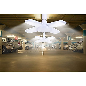 LED Garage Lights 2 Pack, Tribright Garage Ceiling Lighting 6000LM, 60W E26 / E27 Daylight Lamp with 4 Adjustable Panels for Garage, Workshop, Warehouse, Workbench, Barn, Warehouse, Shop, Basement